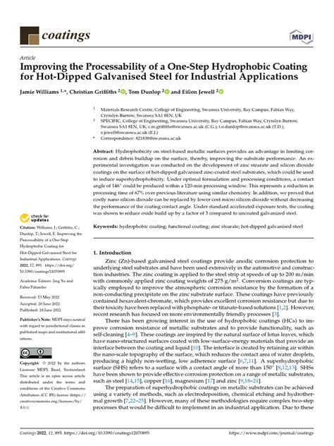 Improving The Processability Of A One Step Hydrophobic Coating For Hot