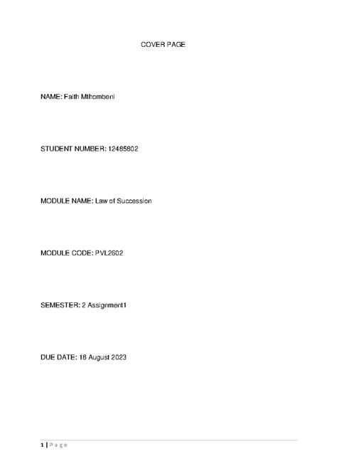 Pvl2602 Assignment 1 Final Draft Cover Page Name Faith Mthombeni