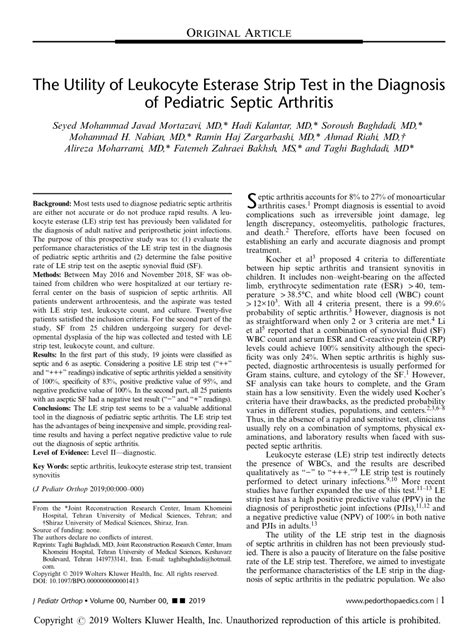 Pdf The Utility Of Leukocyte Esterase Strip Test In The Diagnosis Of