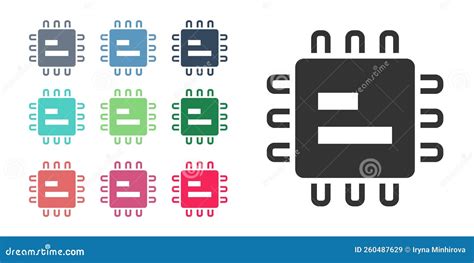 Black Computer Processor With Microcircuits Cpu Icon Isolated On White Background Chip Or Cpu