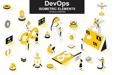 Premium Vector Devops 3d Isometric Line Elements