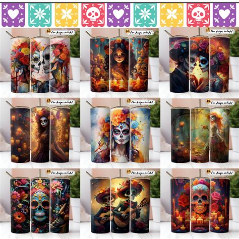 50 Day Of The Dead Bundle 20 Oz Skinny Tumbler Sublimation Design