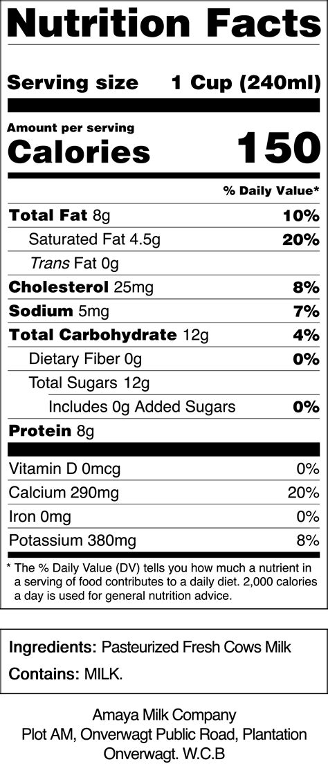 Nutrition Info Amaya Milk Company