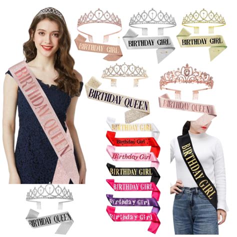 Happy Birthday Satin Sash Body Banner Birthday Girlqueen Crown