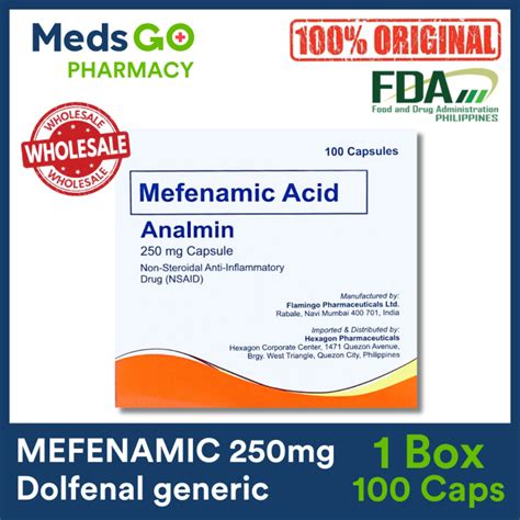 Mefenamic 250mg 1 Box X 100 Caps Analmin Dolfenal Generic Lazada Ph