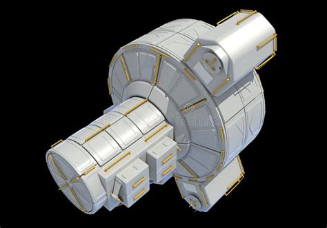 Service Module Of Iss International Space Station 3d Rendering On Black Background Stock