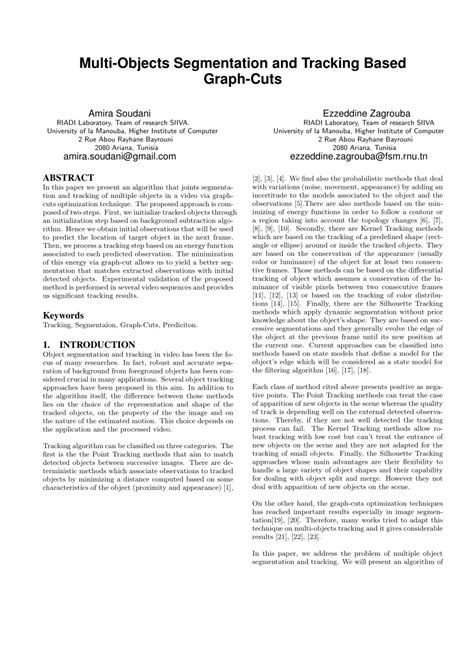 Pdf Multi Objects Segmentation And Tracking Based On Graph Cuts