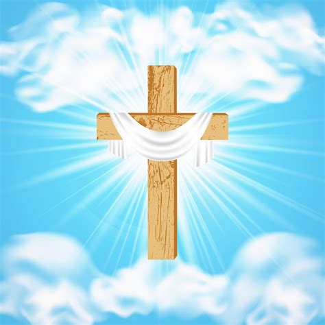 He Is Risen Easter Light Blue Background With Christian Wooden Cross
