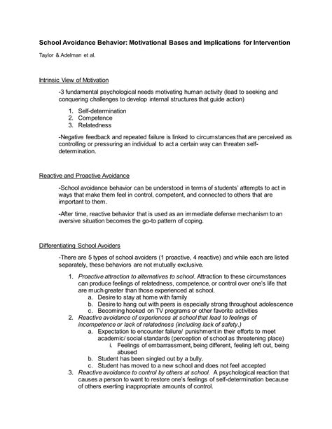 School Avoidance Behavior Docx