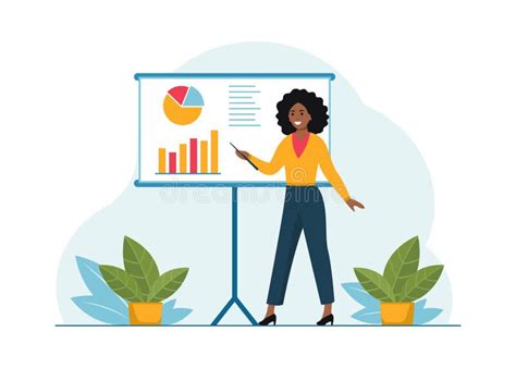 Analyst Woman Manager Stands In Front Of A Banner And Conducts Analysis Presentation Of Her