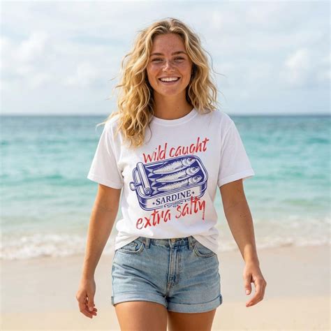 Wild Caught Sardine Tin Graphic Tee Retro Coastal Salty Ocean Shirt Etsy