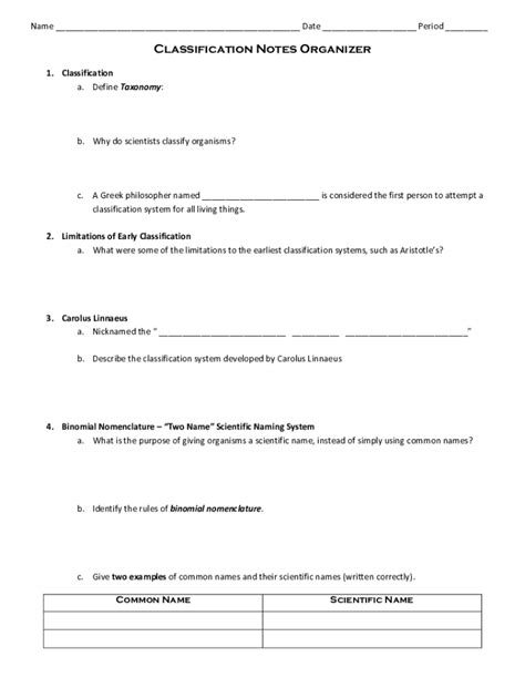 Fillable Online Classification Notes Organizer Fax Email Print Pdffiller