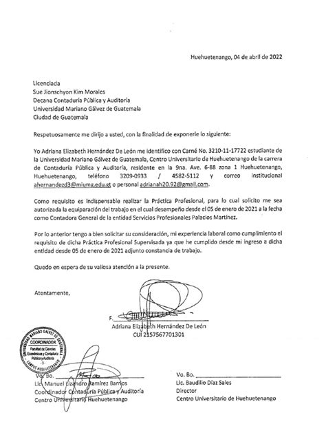 Ejemplo De Carta Solicitud De Práctica Umg Pdf