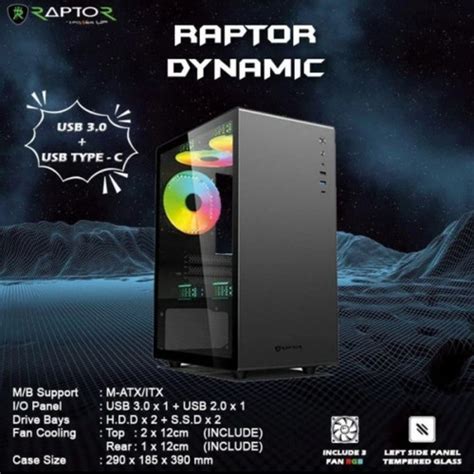 Jual Casing Pc Mini Matx Itx Power Up Raptor Dynamic Usb C 3 Fan Rgb M