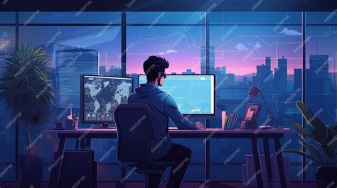 Premium Ai Image Man Programmer Working On Computer With Code On Screen