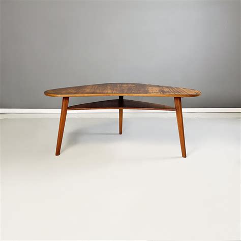 North Europa Midcentury Triangular Coffe Table With Double Shelves In