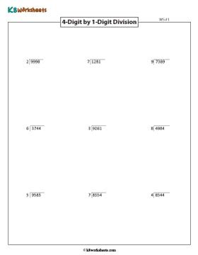 Four Digit Division Worksheets