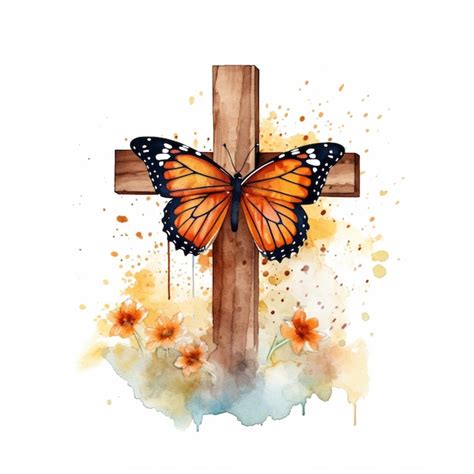 Premium Photo There Is A Butterfly Sitting On A Cross With Flowers