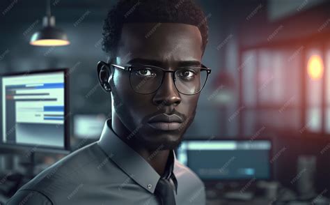 Premium Photo An Black Man Computer Engineer Programmer Sits At A