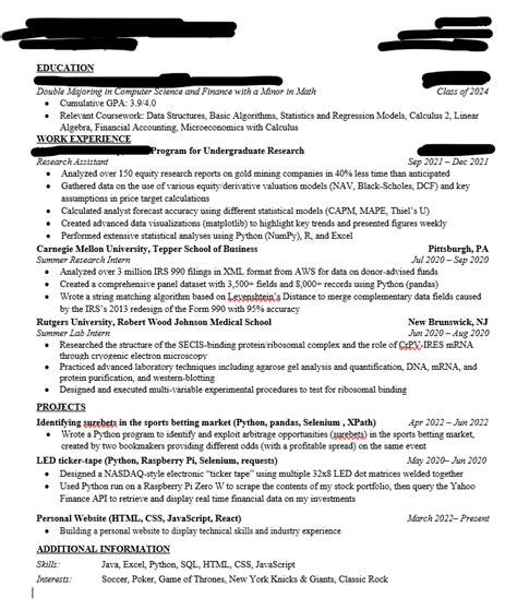 Resume Critique Quant Trading Internships Rquant