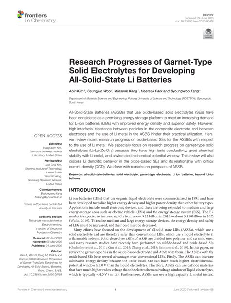 Pdf Research Progresses Of Garnet Type Solid Electrolytes For Developing All Solid State Li
