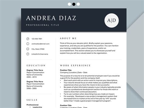 Executive Resume Template For Word Modern Professional Etsy
