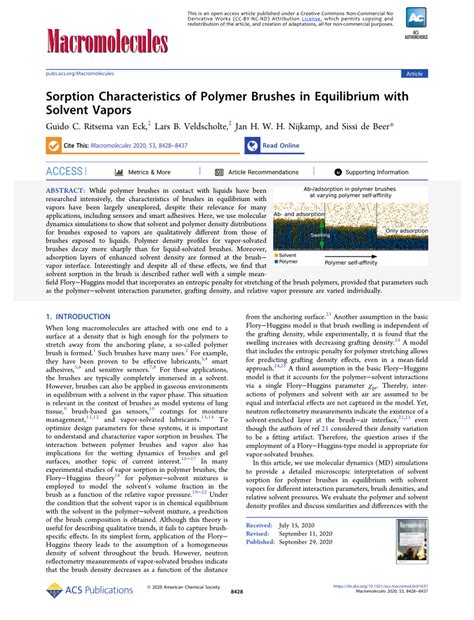Pdf Sorption Characteristics Of Polymer Brushes In Equilibrium With Solvent Vapors