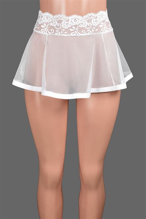 White Mesh Mini Skirt Stretch Lace Sheer Skirt Lingerie Xs To 3xl Plus