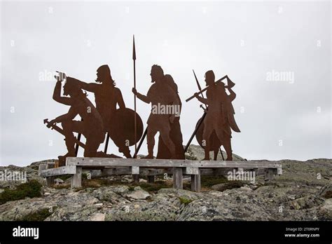 Sculpture Of Vikings At Lanse Aux Meadows In Newfoundland And Labrador