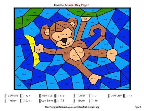 Division 2 Digit By 1 Digit Coloring Pages Color By Number Tpt