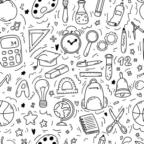 Premium Vector Hand Drawn Doodle Seamless Pattern With School Icons