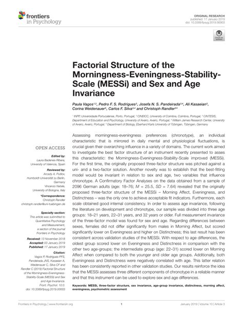 Pdf Factorial Structure Of The Morningness Eveningness Stability
