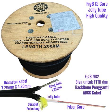 Jual Kabel Fo 12 Core Fig8 Jelly Tube Ns2 High Quality 2km Dropcore