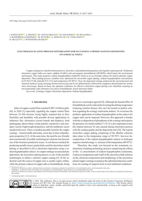 Pdf Electroless Plating Process Optimization For Successful Copper Coatings Deposition On