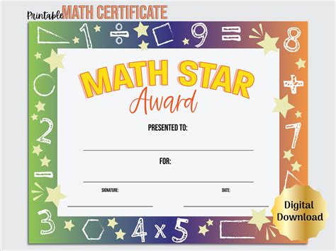 Math Star Certificate Math Star Award Of Recognition Classroom Award