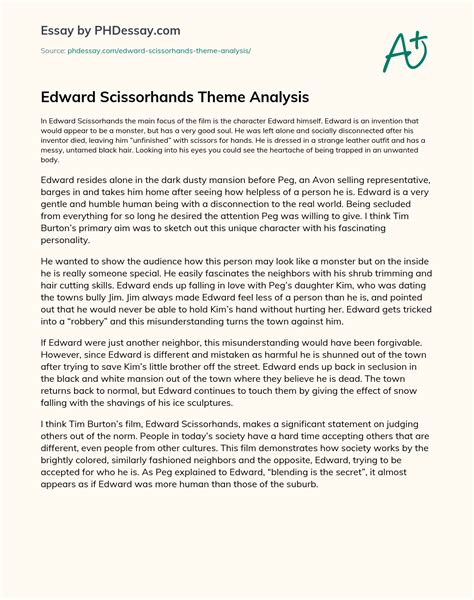 Edward Scissorhands Theme Analysis Essay Example 400 Words