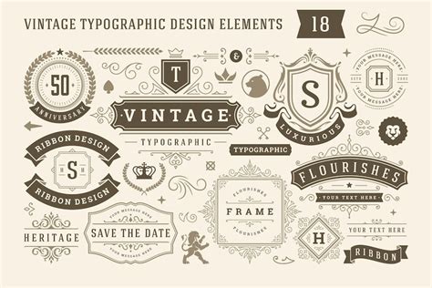 Premium Vector Vintage Typographic Design Elements Set Vector