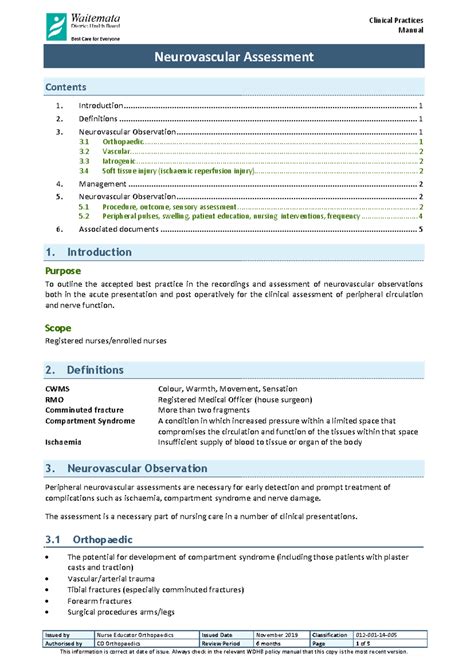 Neurovascular Assessment Nov19 Manual Neurovascular Assessment Issued