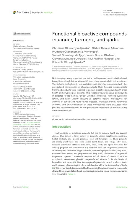 Pdf Functional Bioactive Compounds In Ginger Turmeric And Garlic