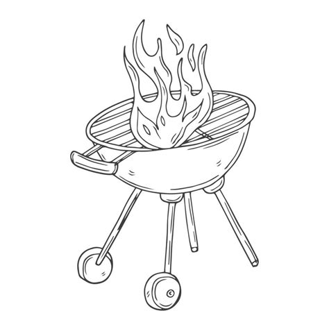 Barbecue Hand Draw Sketch Charcoal Kettle Grill Summer Food For