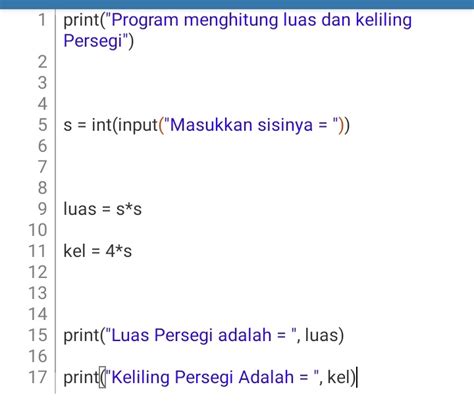 Coding Program Perhitungan Luas Persegi