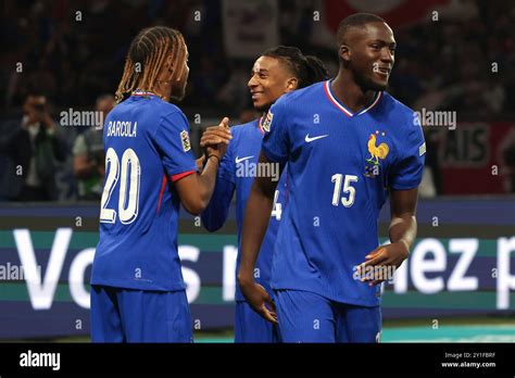 Paris France 6th Sep 2024 Bradley Barcola Of France Celebrates With