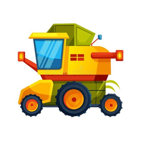 Cartoon Combine Harvester Isolated On White Background Stock Vector