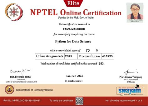 Completed Python For Data Science Certification Faiza Mansoor Posted