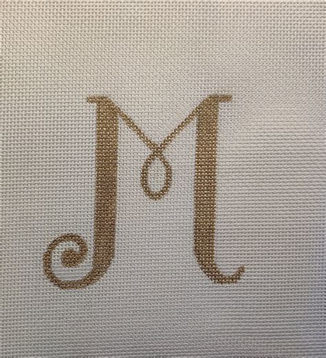 Hand Painted Needlepoint Alphabet Gold Script Letter M Pillow Wall