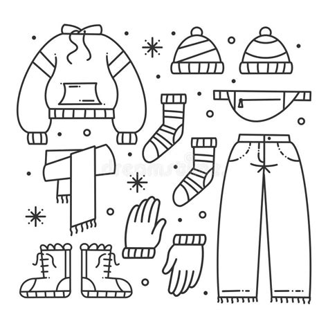 Ropas De Invierno Dibujadas Y Elementos Esenciales Para Colorear