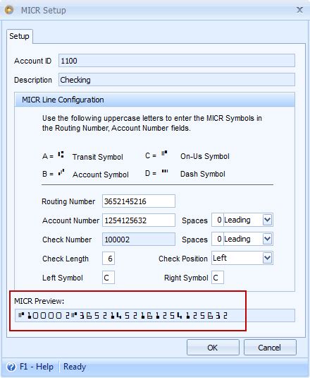 Banking Setting Up Micr Printing
