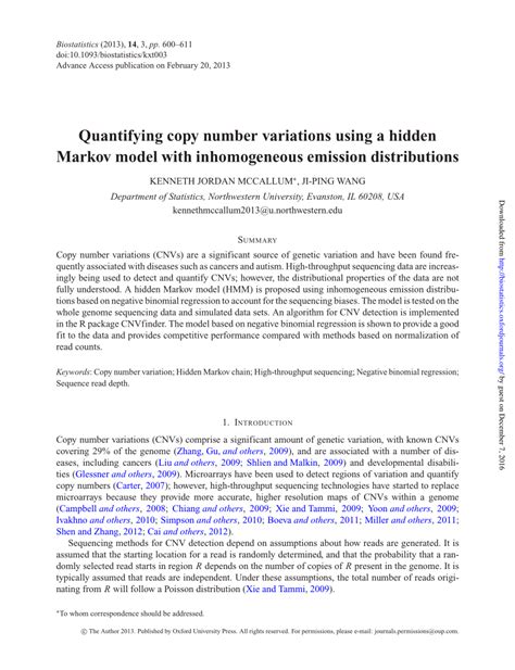 Pdf Quantifying Copy Number Variations Using A Hidden Markov Model