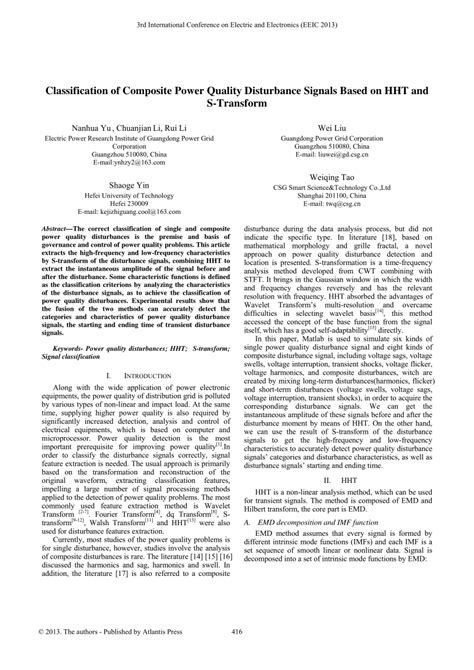 Pdf Classification Of Composite Power Quality Disturbance Signals Based On Hht And S Transform