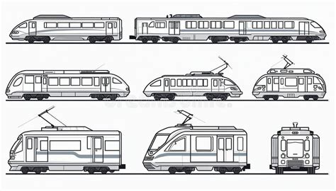 Line Art Illustration Different Train Types Includes Railway Vehicles